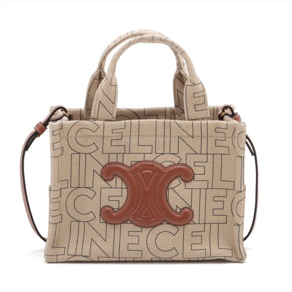 Celine | Bags | Celine Tice Handbag Leather Triomphe Beige 2way Small ...